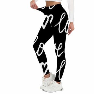 Generic Legging de Saint-Valentin pour femme - Imprim&eacute; coeur - Skinny - Taille haute - Extensible - Pantalon de sport et de yoga, Noir, XL