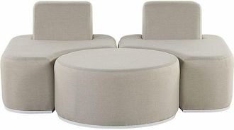 Beliani Lounge Set Hellgrau Stoffbezug 3-teilig Aluminiumgestell 2 Ecksessel mit Ottomane Rund Platzsparend Zusammenschiebbar Garten Terrasse Outdoor