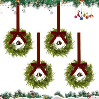 Generic Bauernhaus Girlanden - 4 Teile Weihnachtsk&uuml;chenschr&auml;nkdekorationen, mit roten Rosetten-Details, traditionelle Urlaubsarrangements | Sch&ouml;ne saisonale A