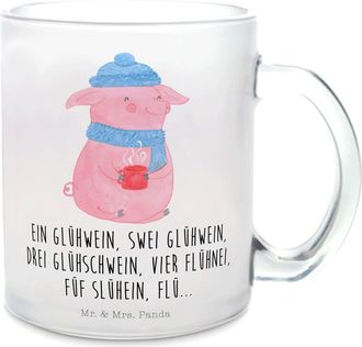 Mr. & Mrs. Panda Tasse Schweinchen Glühwein - Geschenk, glastasse, Betrunken, Große Teetasse, Becher, Weihnachtsmarkt, Spruch, Teegläser, Weihnachten