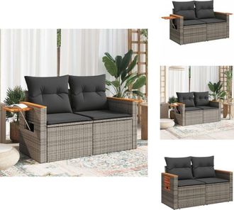 vidaXL Gartensofa 2-Sitzer mit Kissen Grau Poly Rattan - Outdoor Möbel - Gartenmöbel - Balkonmöbel - Lounge Set - Rattan Gartenmöbel