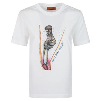 Missoni Bedrucktes Baumwoll-Jersey-Rundhals-T-Shirt - - Tops - Damen - Wei&szlig; - L