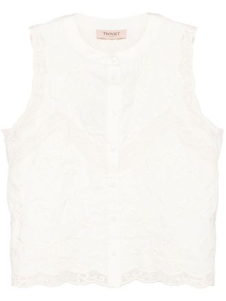 Twin-Set blouse à fleurs brodées - Blanc