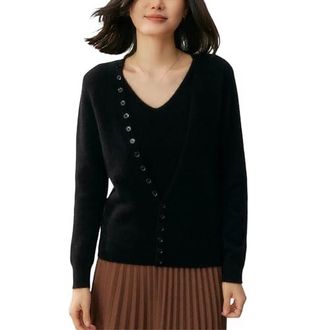 Generic Cardigan dhiver pour femme 100 % cachemire avec bretelles, ensemble de deux pi&egrave;ces, pull tricot&eacute; ample, col en V, hauts chauds, noir, Taille M