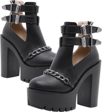 BESPORTBLE Bottines Femme Talons Hauts Résistants à Eau Avec Chaîne Et Rivets Antidérapantes Et Confortables