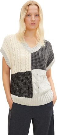 Tom Tailor Damen Pullunder mit Zopfmuster 1034060, 30808 - Grey Patched Design, M