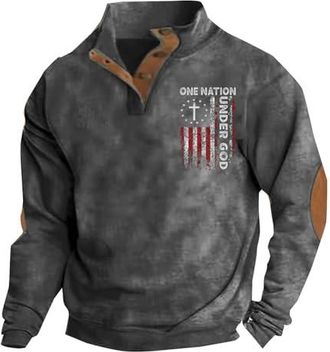 Generic Sweat-shirt sans capuche pour homme - T-shirt &agrave; manches longues avec 1/4 boutons - Col montant - T-shirt de sport confortable et doux - Pour lext&eacute;rieu