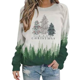 Generic Pull de No&euml;l pour femme - Grande taille - Haut &agrave; manches longues - Coupe ample - Doux et confortable - Motif imprim&eacute; de No&euml;l - Pull amusant pour femme