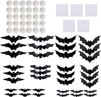 Generic 36 Packungen Fledermaus-Wandaufkleber, 3D, Halloween, leuchtende Fledermaus-Aufkleber, in verschiedenen Größen | Dekoration für Halloween-Partys im In