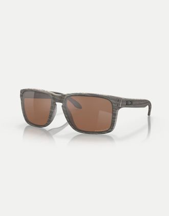 Oakley Holbrook - Grandes lunettes de soleil carr&eacute;es avec verres miroir marron polaris&eacute;s - Woodgrain