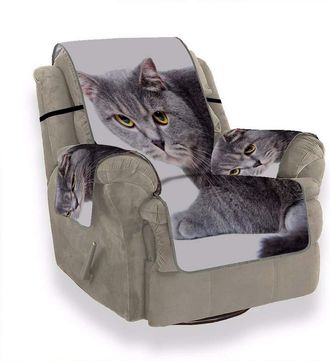 A.Monamour Sofabezug Sofa&uuml;berwurf Sesselschoner Graues Katzentier Samt Sesselbezug Sesselhusse Sessel Abdeckung Sesselschutz Stuhl Abdeckung Stuhlschutz