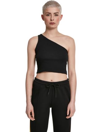 Urban Classics Damen Sport Tank Top Ladies Cropped Asymmetric, Schwarz (Black 00007) X-Small (Herstellergr&ouml;&szlig;e: XS)