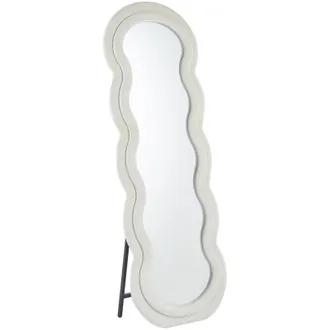 Menzzo Miroir en pied d&eacute;coratif design ondul&eacute; Andromak 70x170cm Velours Cr&egrave;me