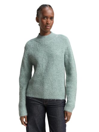 Tom Tailor Damen 1049071 Relaxed Fit Strickpullover mit Stehkragen, 14395-Silver Cloud Blue Melange, S