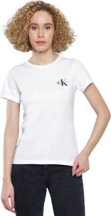 Calvin Klein Jeans Damen 2er Pack T-Shirts Kurzarm Monologo Slim Rundhalsausschnitt, Mehrfarbig (Sepia Rose/Bright White), XS