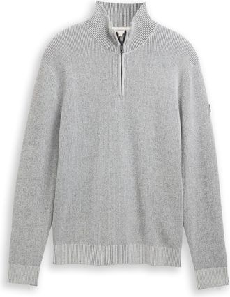 Tom Tailor Herren 1049469 Troyer Strickpullover, 39208-Offwhite Navy Mouline, XL