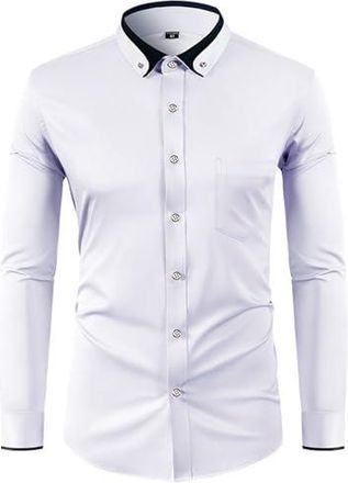 Generic Chemise &agrave; manches longues pour homme - Infroissable - Coupe ajust&eacute;e - Boutonni&egrave;re - Chemise de loisirs respirante - Poche de poitrine - Chemise de cos