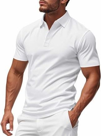 Generic Polo Tactique à Manches Courtes pour Homme, Coupe Classique, col boutonné, Haut de Golf performant, Polo De Hombre Blanc, L
