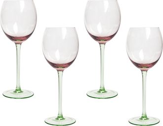 Beliani Rotweingl&auml;ser 4er Set transparent rosa/gr&uuml;n 360 ml hoher Stiel Diopside