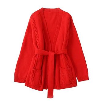 Generic Cardigan dhiver 100 % laine pour femme - Couleur unie - Doux - Manches longues, Rouge, Taille Unique