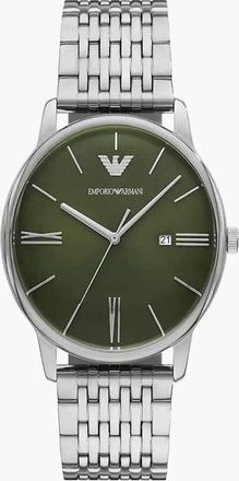 Emporio Armani Montre en acier inoxydable à trois aiguilles avec date - Argenté