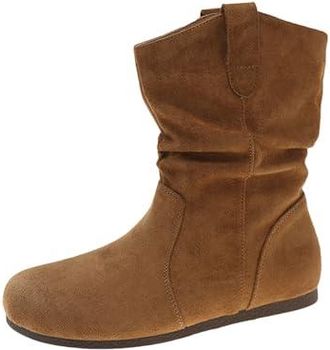 Generic Bottes de pluie pour femme - Taille 42 - Large - Veau - Bottines courtes - Printemps - &Eacute;t&eacute; - Automne - Simple - R&eacute;tro - Cuir souple - Bout rond - Fond