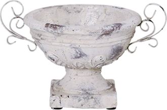 Matches 21 matches21 Sockel Pflanzschale mit Henkel f&uuml;r drau&szlig;en - 30 cm Shabby Dekoschale in Creme Antik-Optik als Vintage Keramik Blumentopf Pflanztopf - runde 