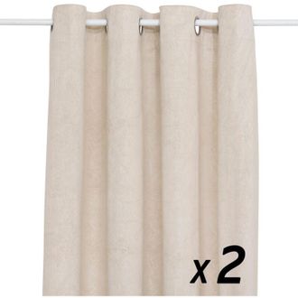 Atmosphera Atmosphera - Lot de 2 Rideaux à oeillet Occultant en velours Beige lin motif en relief 135 x 260 cm