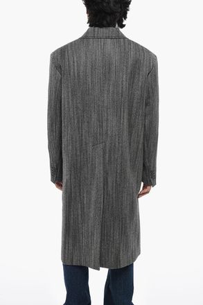 Dsquared2 Maxi-Mantel aus reiner Schurwolle mit Fischgr&auml;tmuster Dsquared2
