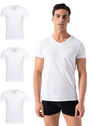 Burnell & Son Herren T-Shirt 3er Pack V-Ausschnitt Unterhemd Herren - Stretch - Kurzarm Shirt Männer aus Baumwolle Basic Slim Fit Weiss XXXL