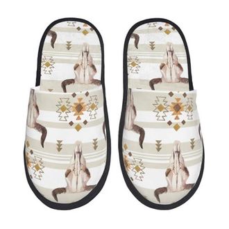 Generic Pantoufles En Coton Cr&acirc;ne De Vache Style Boh&egrave;me Doux Hiver Pantoufles R&eacute;utilisables Chaussons Invit&eacute;s Pour Camping Chambre Spa L