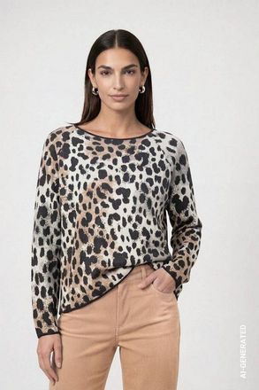 Monari T-Shirt 809960 Leo-Jacquard-Muster aus 100 % Baumwolle