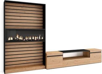 Skraut Home TV-M&ouml;bel | Esstisch-Set | 210 x 186 x 35 cm | f&uuml;r Fernseher bis 80 Zoll | elektrischer Kamin | moderner Stil | Eiche und Schwarz