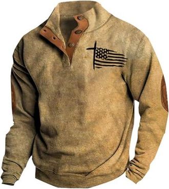 Generic DENGJIAMY Pull à manches longues pour homme Motif drapeau américain Imprimé USA Haut tactique à col vintage pour homme, Z11 Christian Cross Coffee, XX