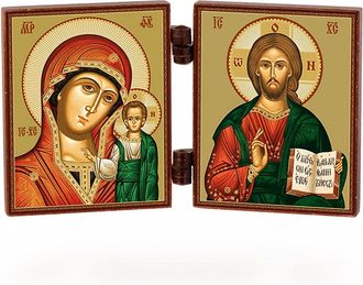 NKlaus Gottesmutter von Kazan & Jesus Christus - christliche Ikone Diptychon - Kazanskaja I Spasitel - reise Altar Holz 36174