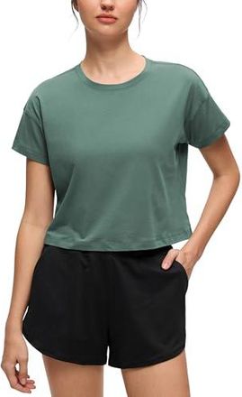 CRZ YOGA Femme Coton Pima L&acirc;che Crop Tops Athletic Gym Casual T-Shirt Court Workout Chemises &Agrave; Manches Courtes Vert Graphite 44
