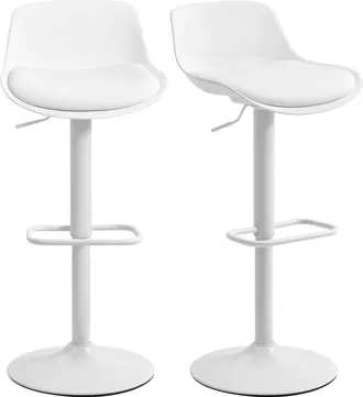 HOMCOM 2er Set h&ouml;henverstellbarer Barhocker, hohe Kunstleder-K&uuml;chenhocker mit R&uuml;ckenlehne und Fu&szlig;st&uuml;tze und breitem Stahlfu&szlig;, 360&deg; drehbare Barhocker, wei&szlig;