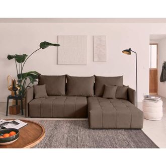 Best Mobilier Bestmobilier - Petra - ecksofa beidseitig montierbar - mit schlaffunktion und bettkasten - 4-sitzer - aus samt - taupe