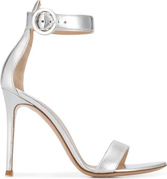 Gianvito Rossi Silberfarbene Leder Stiletto Sandalen - - Shoes - Damen - Grau - 38 1/2 EU