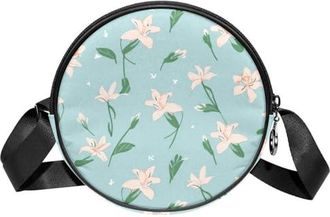 Generic Petit sac &agrave; bandouli&egrave;re rond pour femme, motif fleurs de lys avec fermeture &eacute;clair, bretelles r&eacute;glables, sac &agrave; main rond d&eacute;contract&eacute; pour femmes et fi