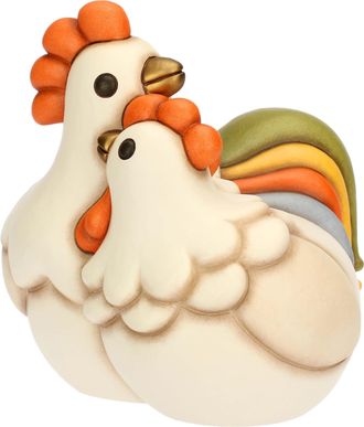 Thun Paar Hahn Jack und Henne Ester, Keramik, Kollektion Fr&uuml;hlingsgarten, 20,2 x 20,4 x 19,7 cm