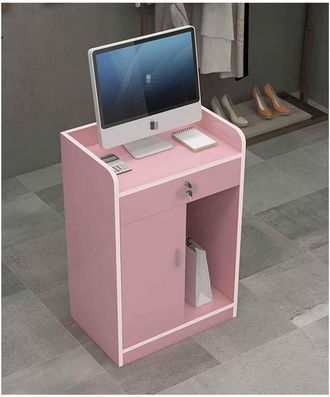 Generic Kleiner Empfangstisch mit Theke, moderne Vorderseite mit abschließbaren Schubladen, MDF, gebogen, Einzelhandel, für Salonzimmer, Kasse, Büro, Rosa, 80