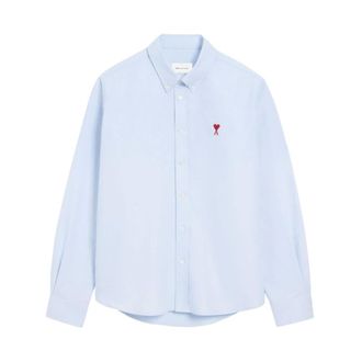 Ami Homme, Chemises, Bleu, Taille: L Chemise Oxford en Coton De Coeur