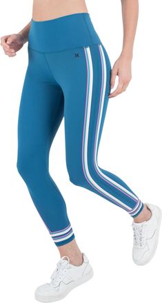 Hurley Damen 7/8-Leggings mit Seitenstreifen Leggings, Blaugrün, XS