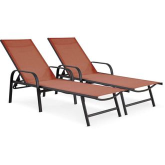 Habitat et Jardin 2er-Set Sonnenliegen aus Metall mit Armlehnen Farniente- Terracotta