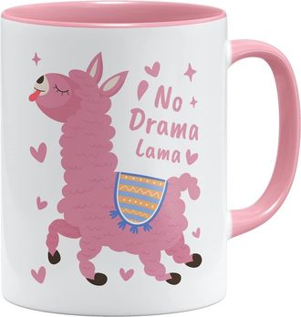 OM3 No Drama Lama Tasse mit lustigem Spruch - Keramik Becher - 11oz 325ml - Beidseitig Bedruckt - Rosa