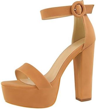 Generic Sandales &agrave; Talon &Eacute;pais avec Bride &agrave; Boucle et Plateforme Impermeable, Talon de 13,5 cm, Parfaites pour Les F&ecirc;tes d&Eacute;t&eacute; et Sorties Nocturnes,Camel,43 EU