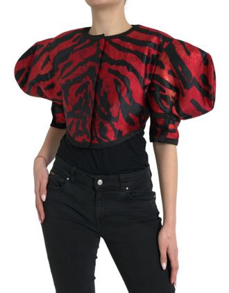 Dolce & Gabbana Womens Black Red Patterned Cropped Coat Jacket And Clothing