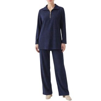 Janisramone Ensemble de v&ecirc;tements de d&eacute;tente italiens en velours c&ocirc;tel&eacute; pour femme - 2 pi&egrave;ces - Col demi-zipp&eacute; c&ocirc;tel&eacute; et taille &eacute;lastique - Surv&ecirc;tement dhiver d&eacute;c