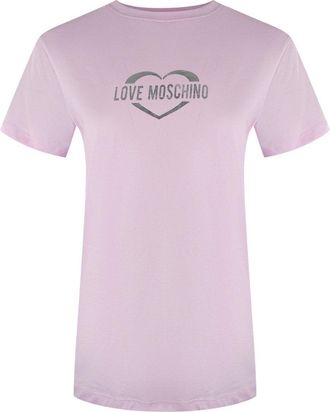Moschino T-shirt Mit Gl&auml;nzendem Herzlogo In Pink